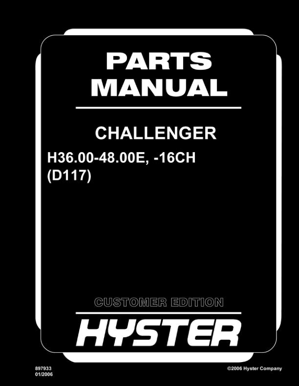 Hyster CHALLENGER H36.00-48.00E, 16CH D117 Forklift Parts Manual ...